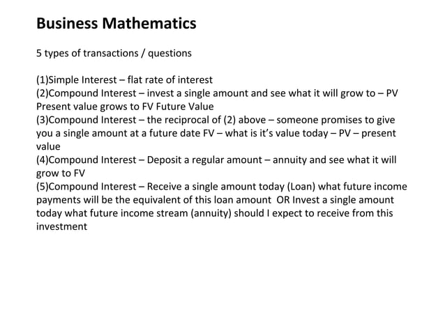 Business mathematics week 1 simple interest | PPT | Stocks and Bonds ...