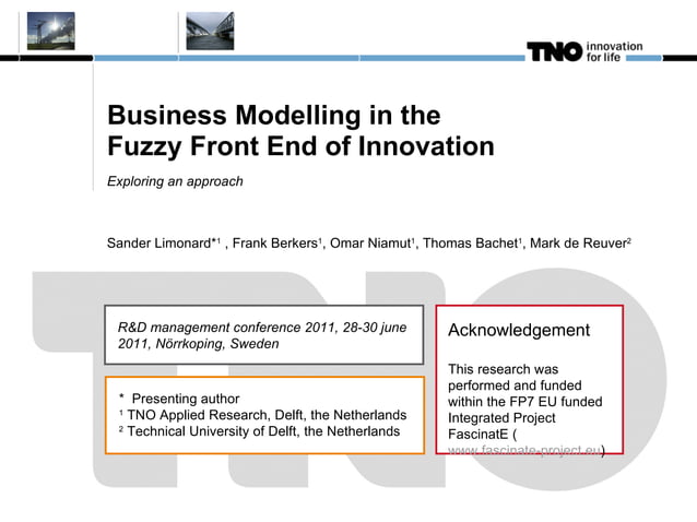 Business modelling in the fuzzy front end of innovation camera ready ...
