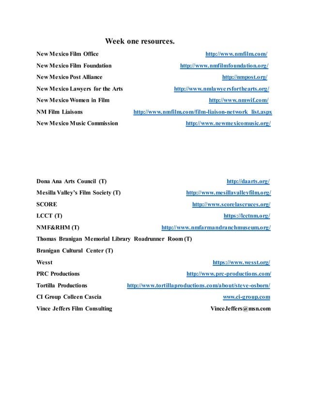 Business of film week one resources | DOCX