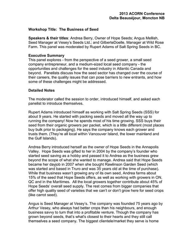 Panel: The Business of Seed with Andrea Berry, Gilberte Doelle and ...