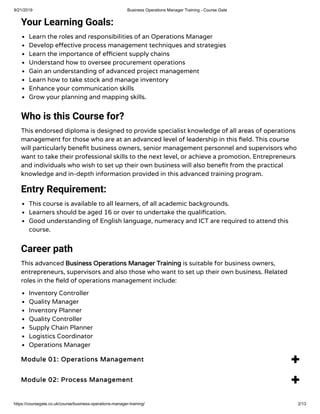 Business Operations Manager Training - Course Gate | PDF