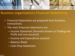 Business organisations financial statements | PPT