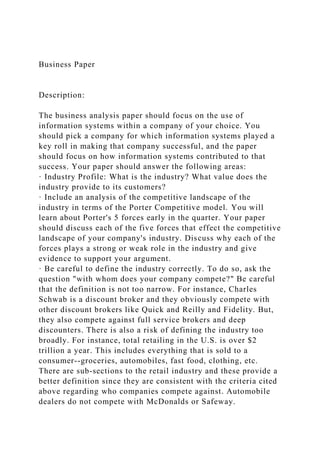 Business PaperDescriptionThe business analysis paper sh.docx