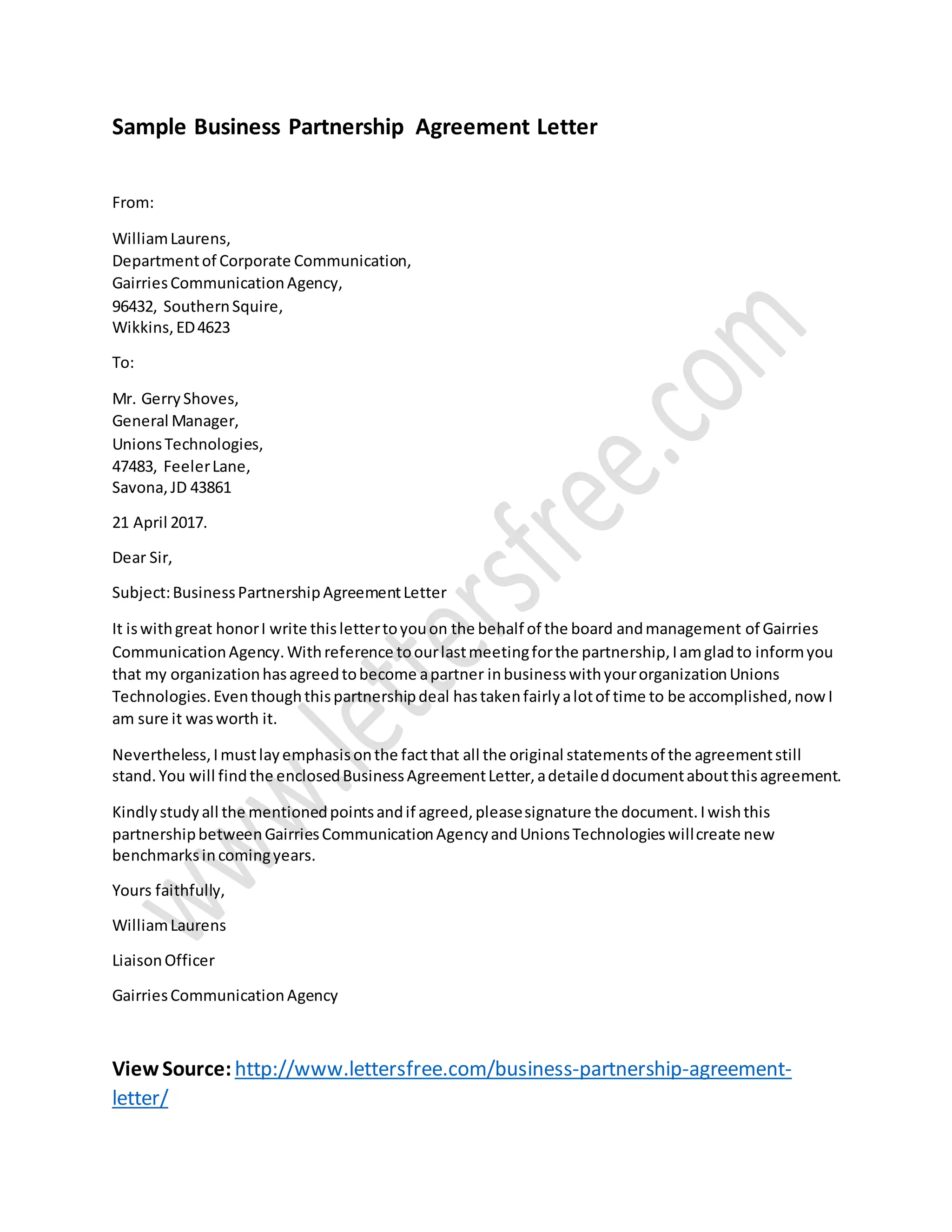 Business Partnership Agreement Letter Template | DOCX | Business ...