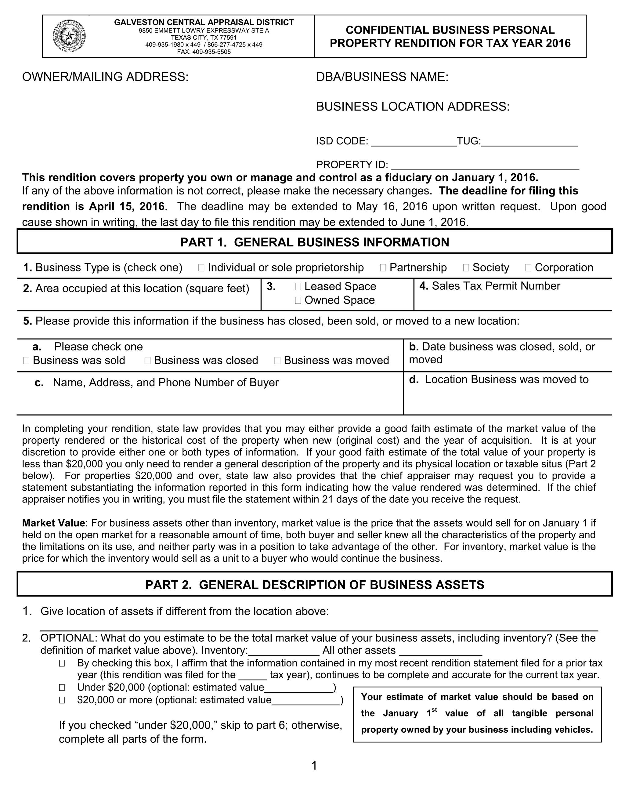 Business personal property rendition GCAD | PDF