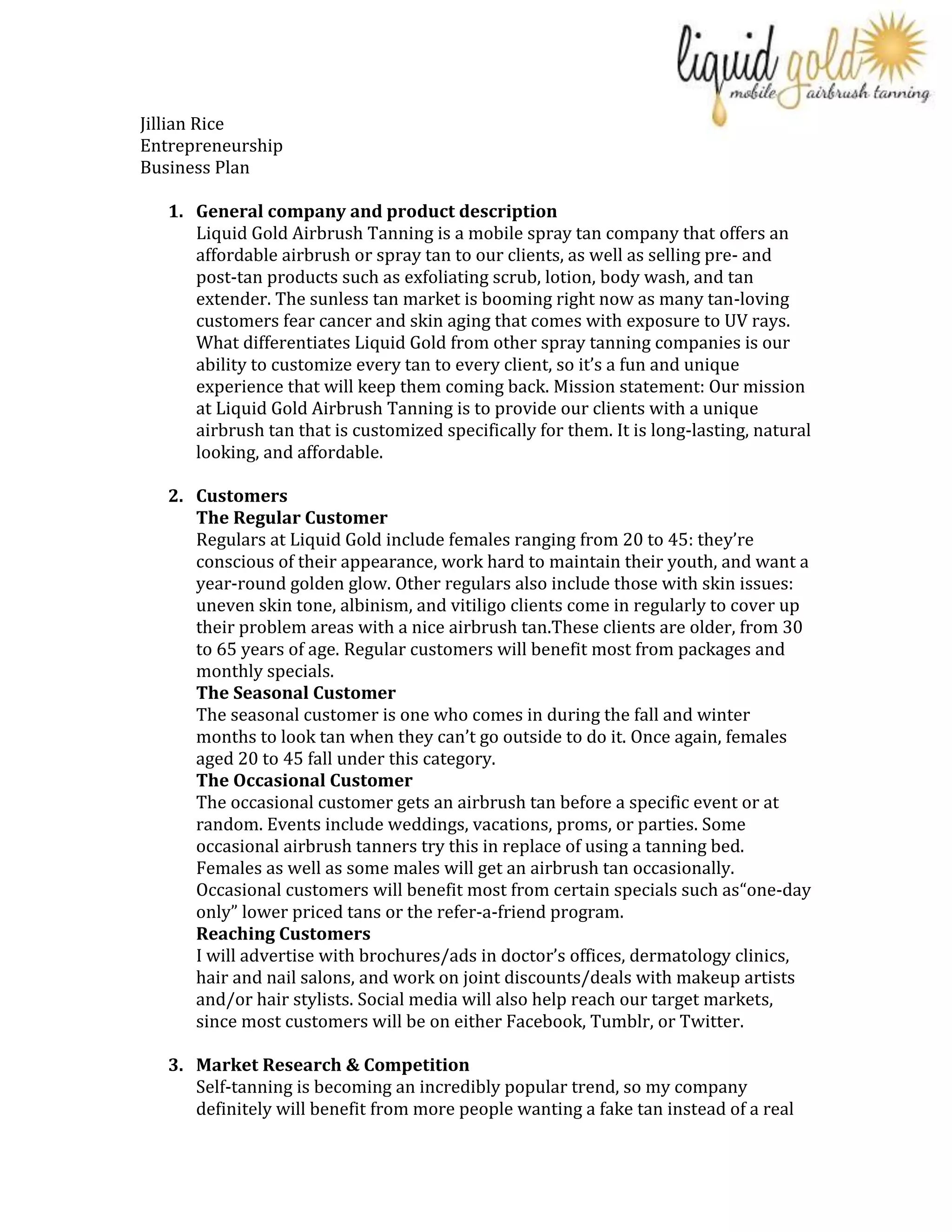 Liquid Gold Business Plan | DOCX