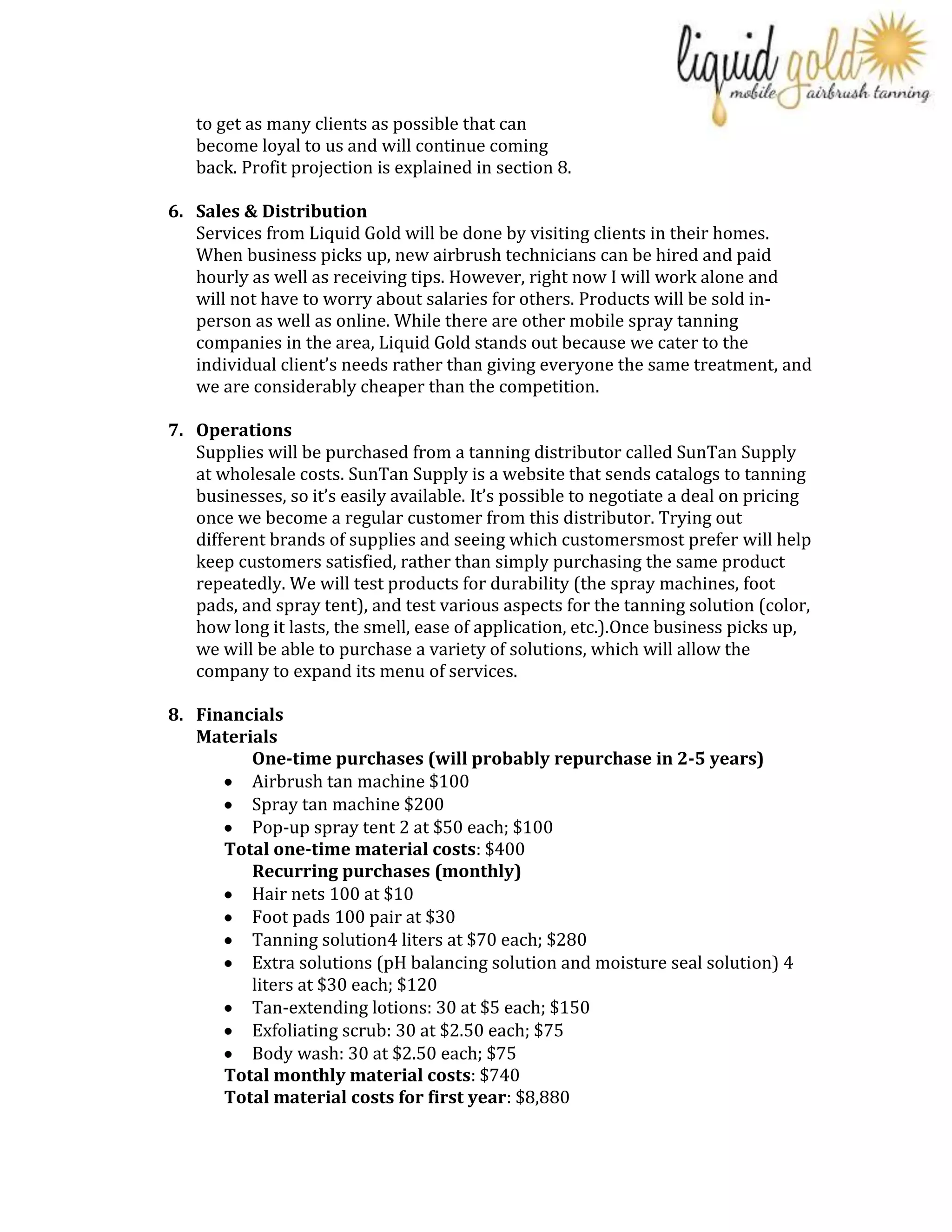 Liquid Gold Business Plan | DOCX