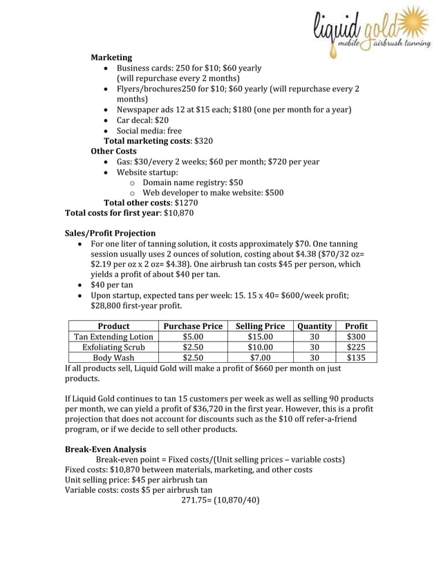 Liquid Gold Business Plan | DOCX