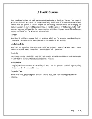 Auto care - Business plan | PDF