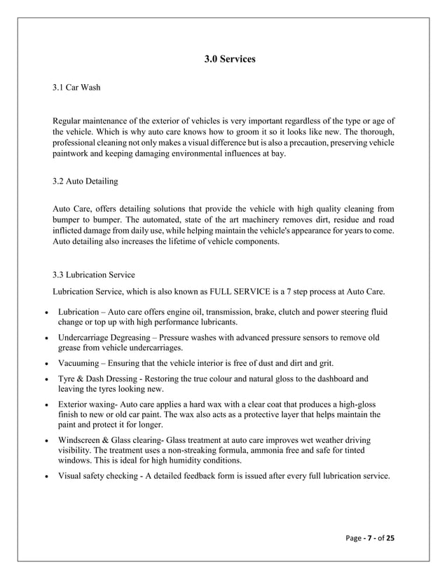 Auto care - Business plan | PDF