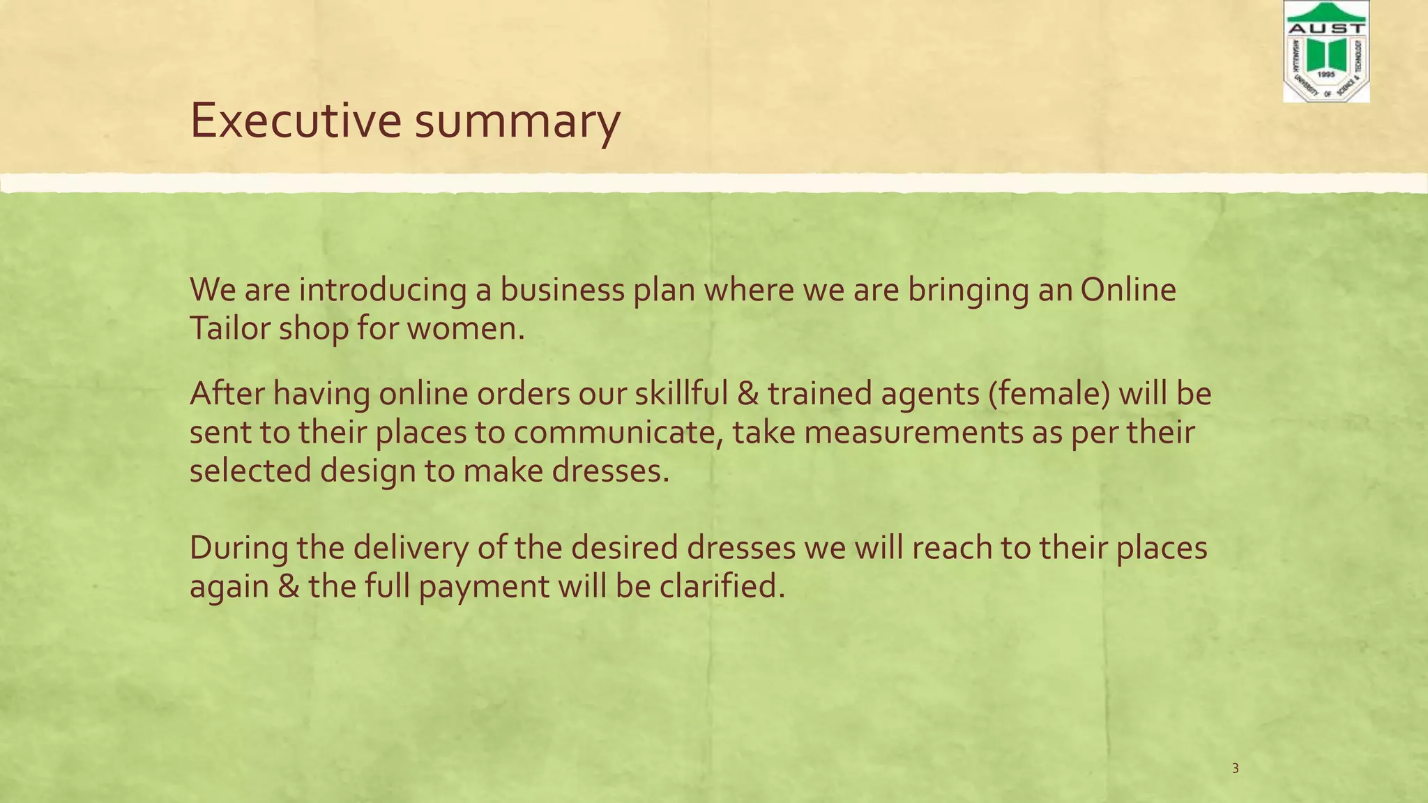 Business plan of Tailor shop | PPTX