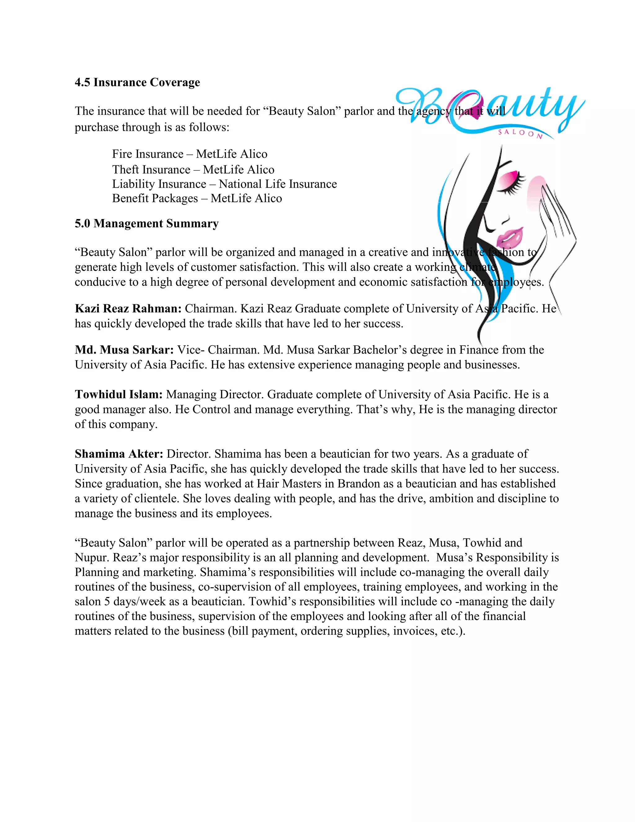 Business Plan - Beauty Salon Parlor - Kazi Reaz Rahman | PDF