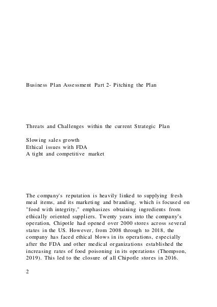 Business Plan Assessment Part 2- Pitching the Plan | PDF