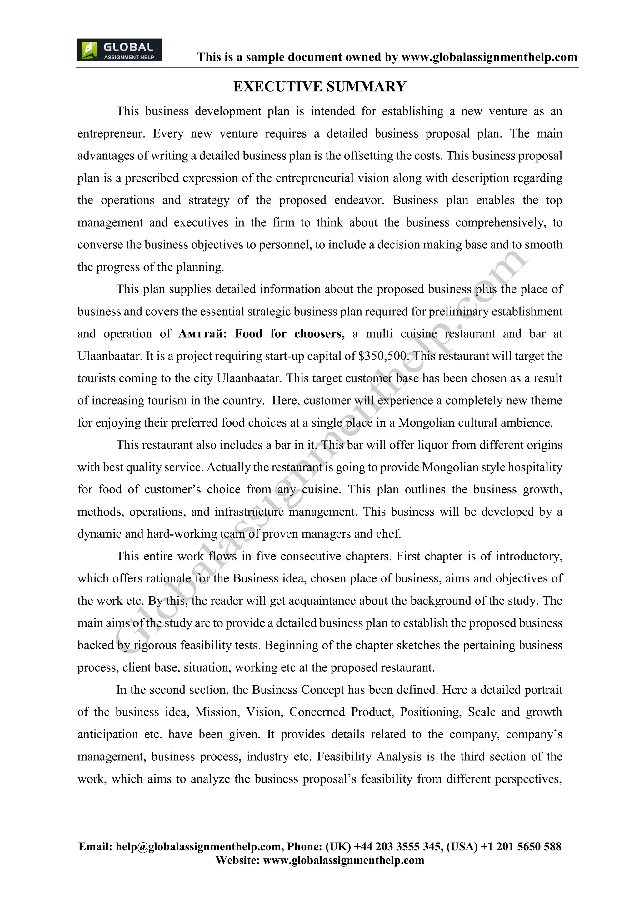 Business Plan Assignment Sample | PDF