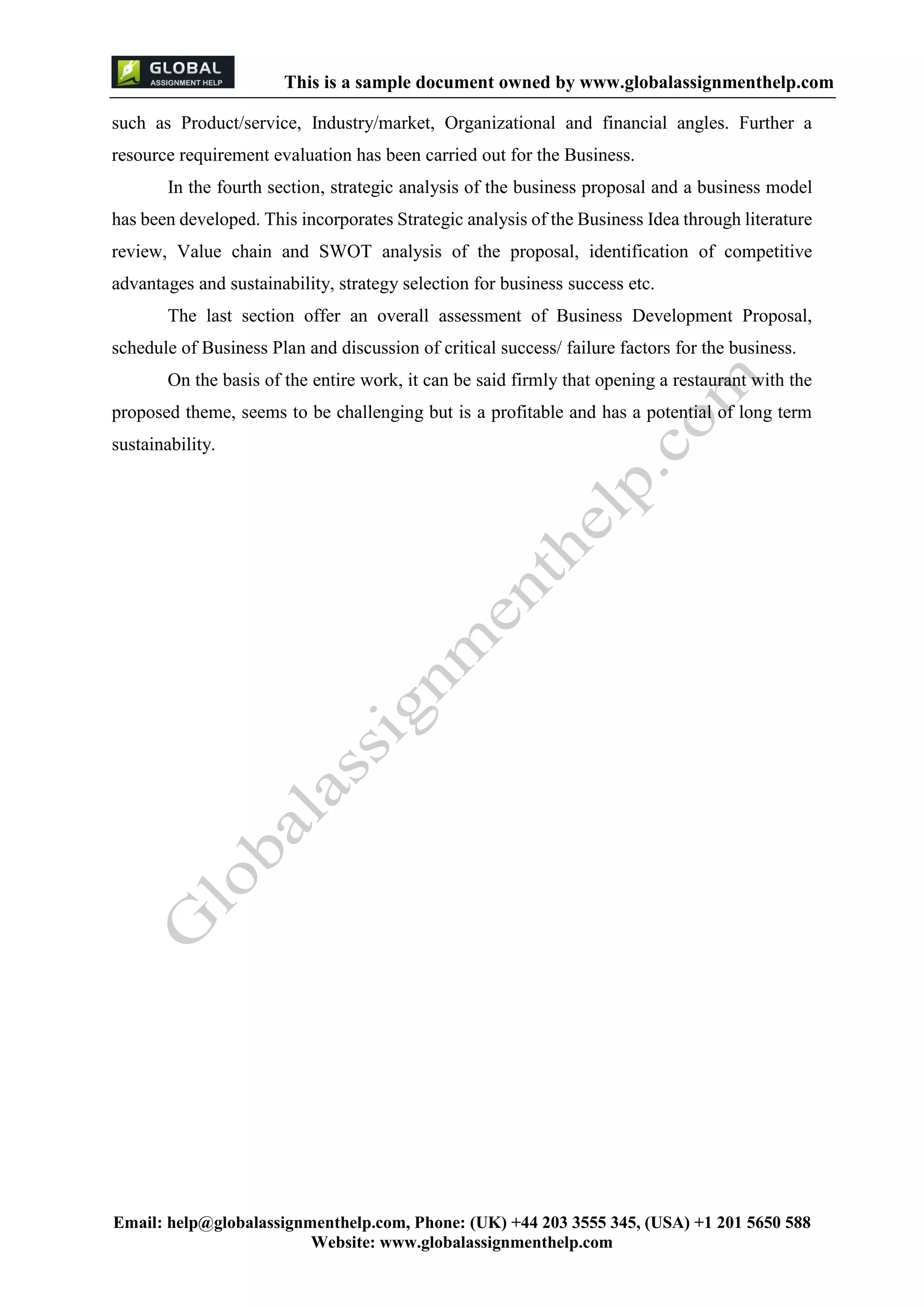 Business Plan Assignment Sample | PDF