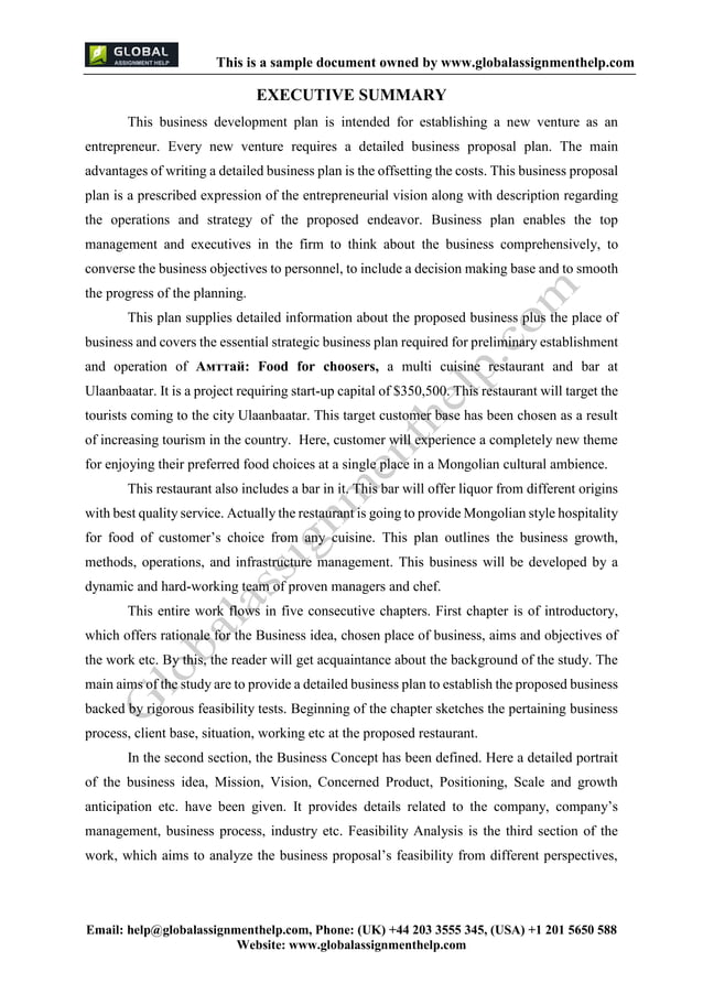 Business Plan Assignment Sample | PDF