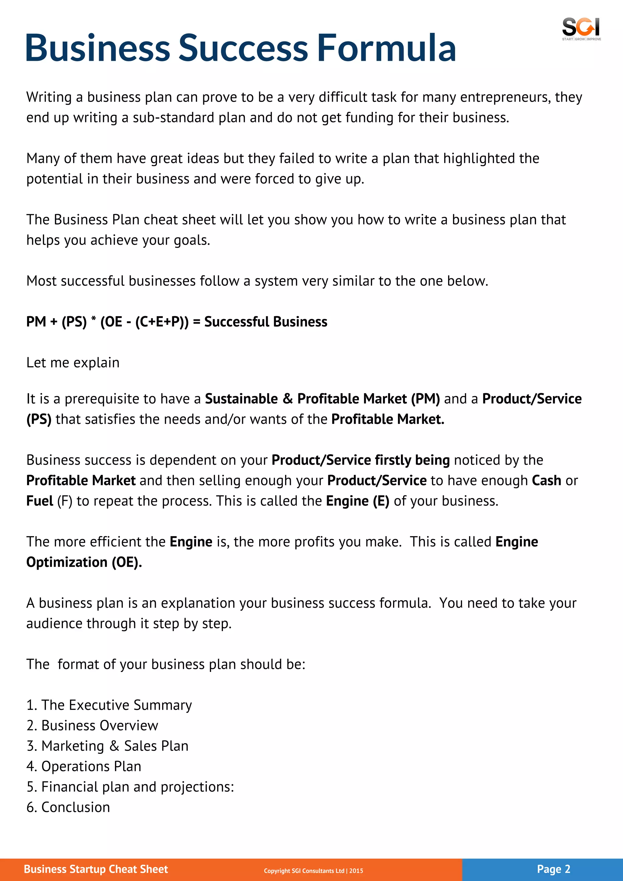 Business Plan Cheat Sheet | PDF