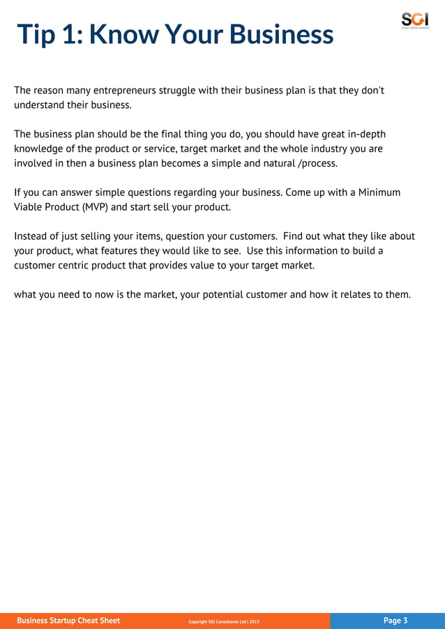 Business Plan Cheat Sheet | PDF