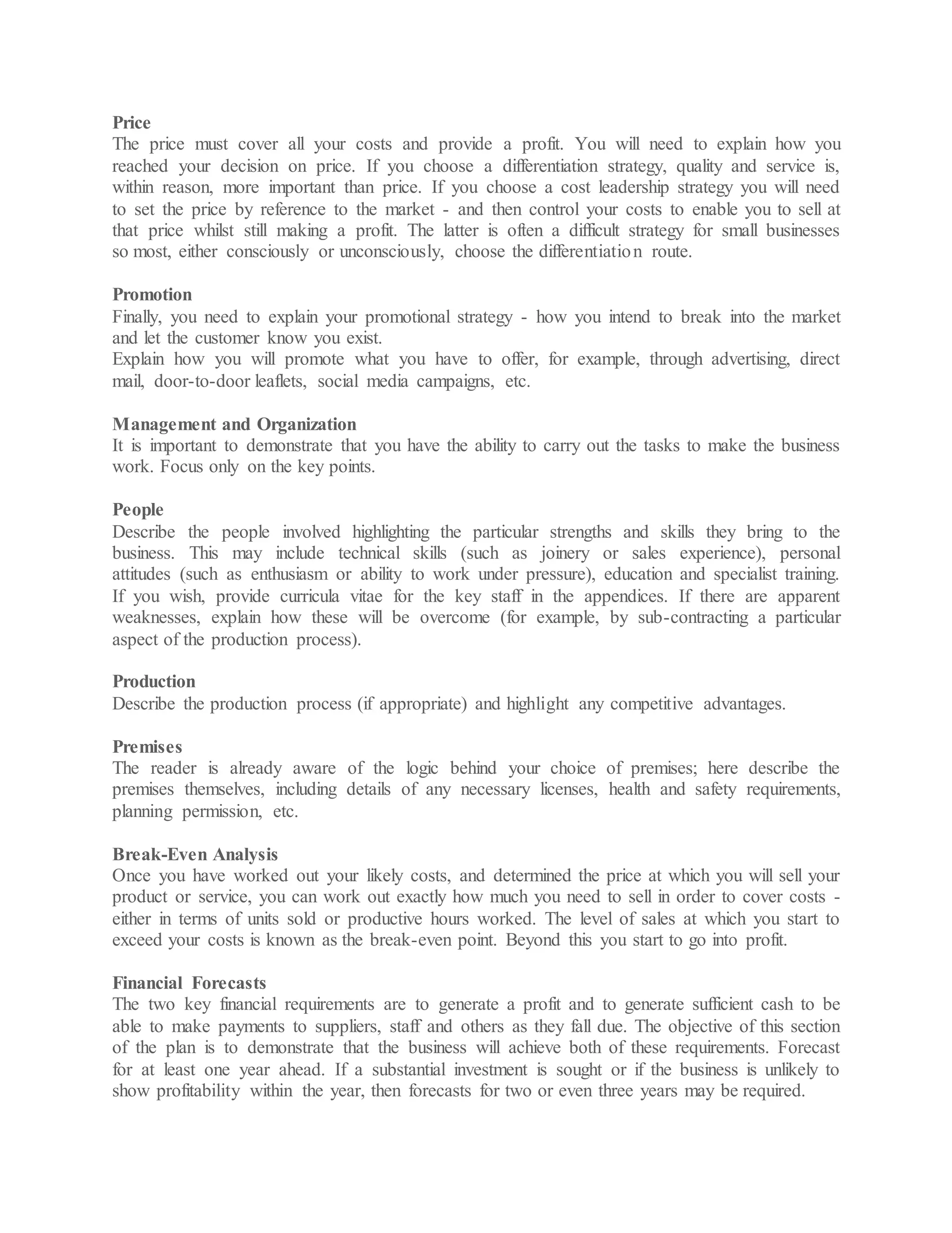 Business plan contents | DOCX