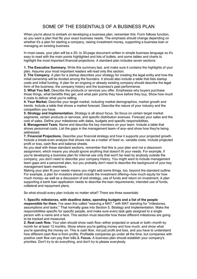 Business plan essentials | PDF