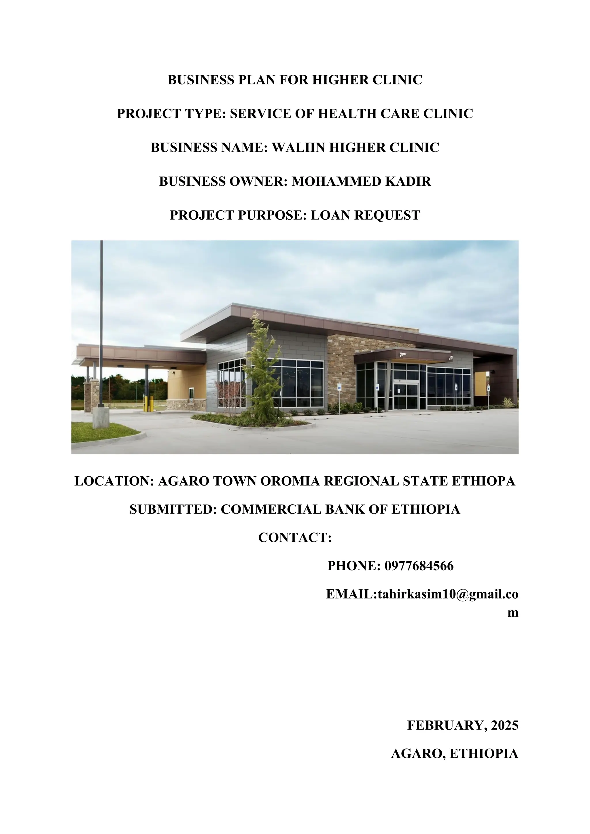 Business_Plan for Higher Clinic In Agaro Town, Oromia Regional State ...