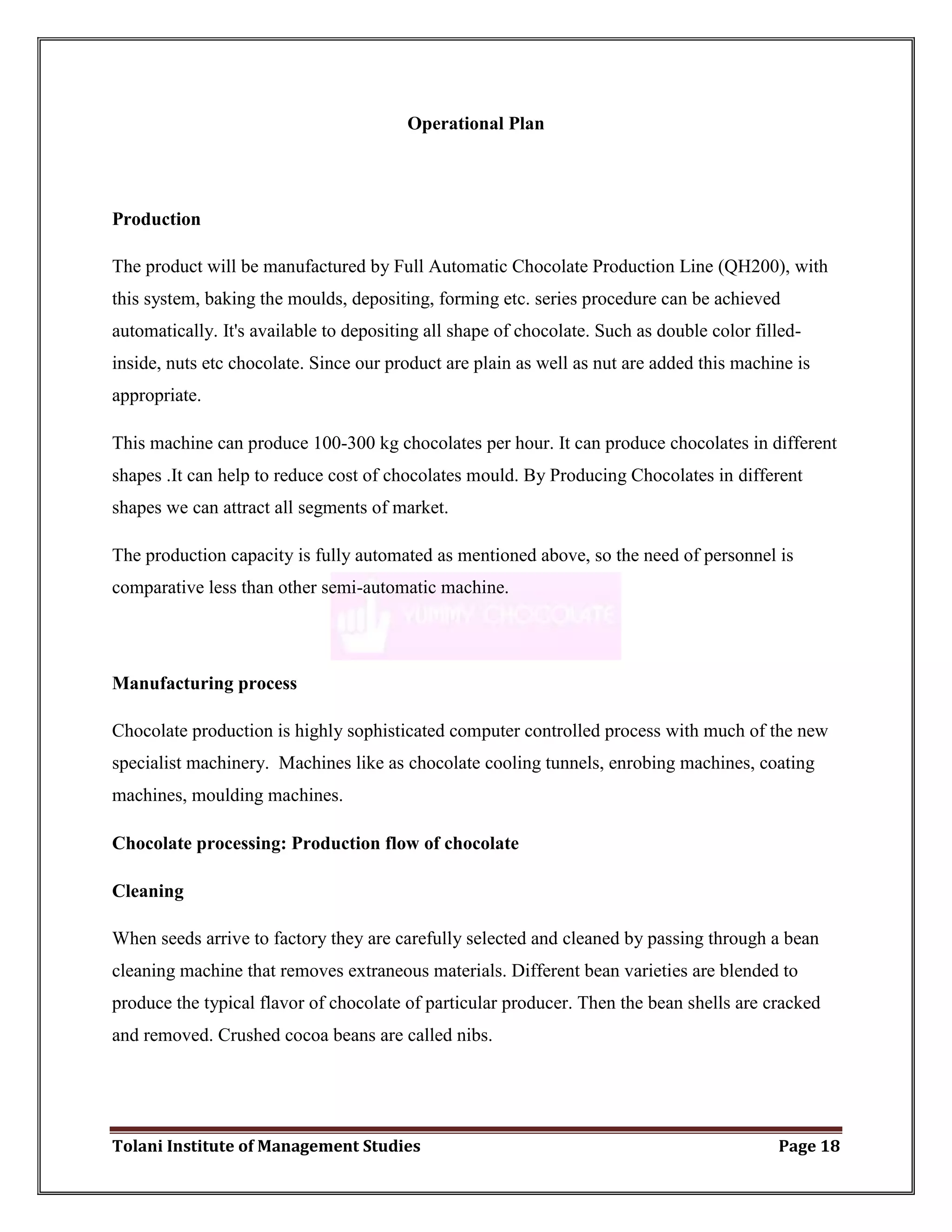 Business Plan for Starting a Chocolate Company | DOCX
