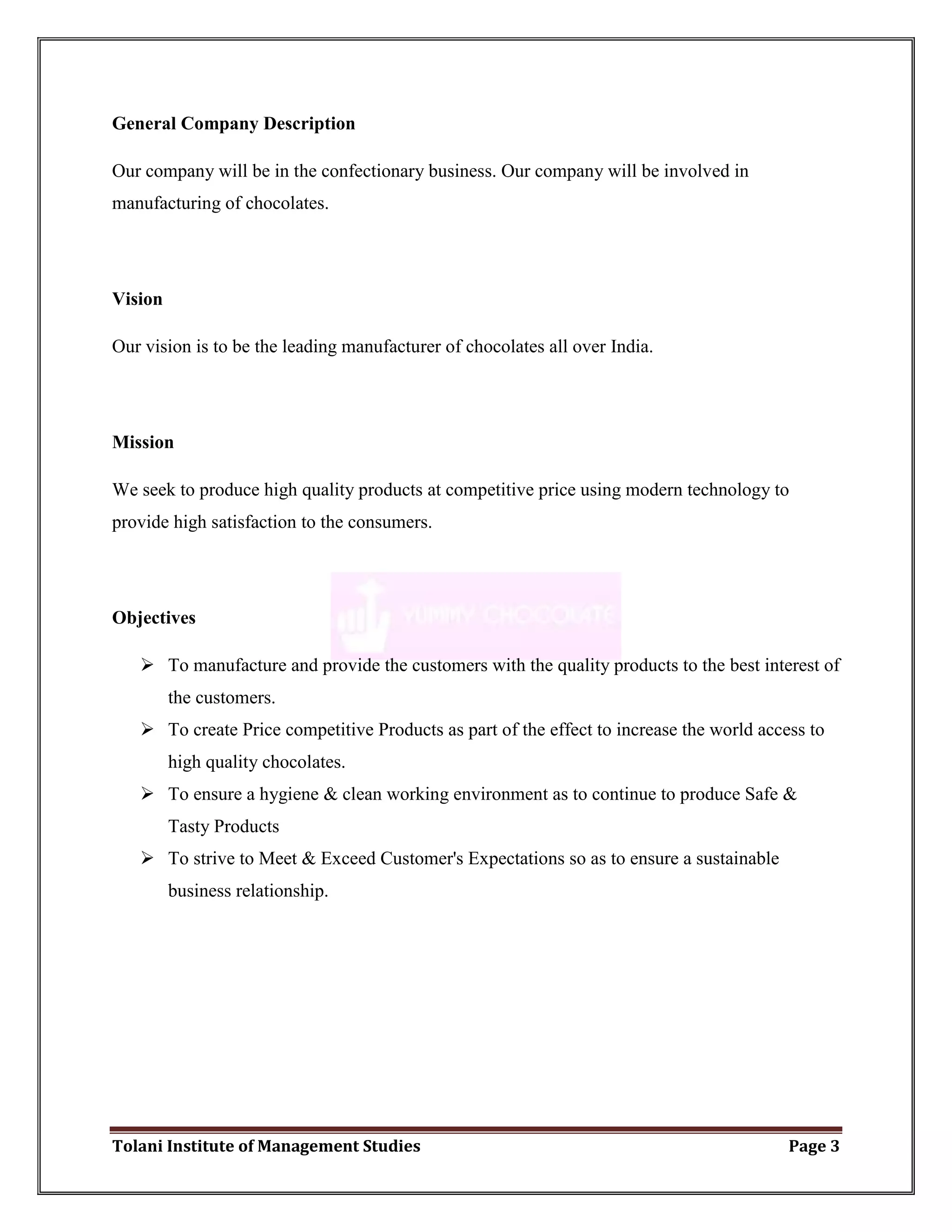 Business Plan for Starting a Chocolate Company | DOCX