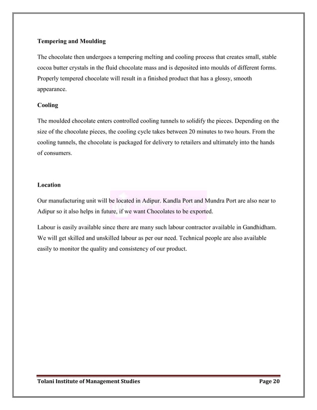 Business Plan for Starting a Chocolate Company