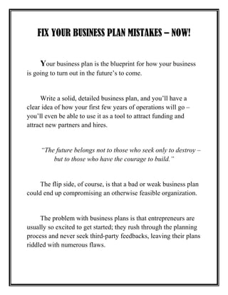 Business plan mistakes | PDF