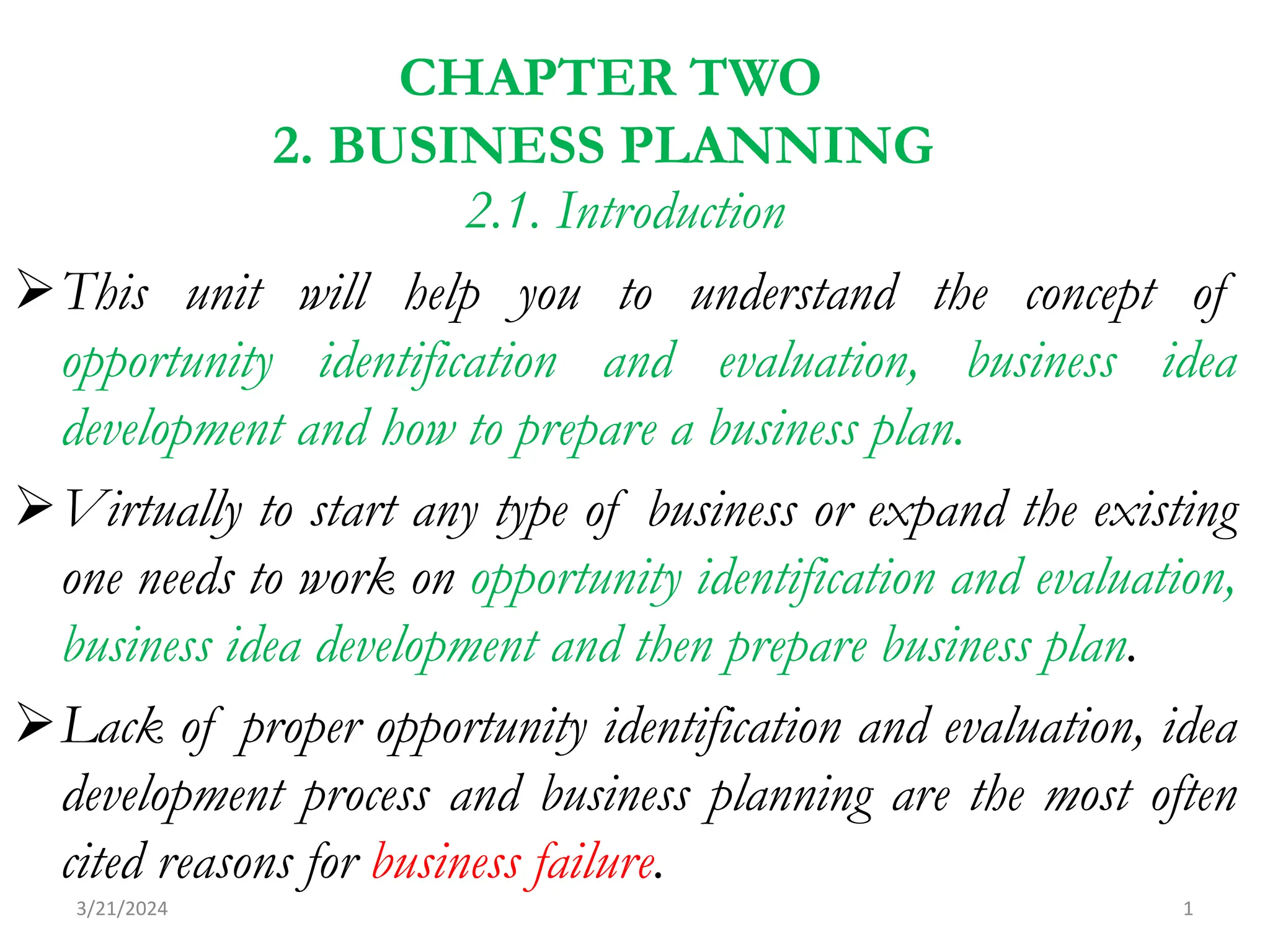 Entrepreneurship: Business planning Chapter Two | PPTX