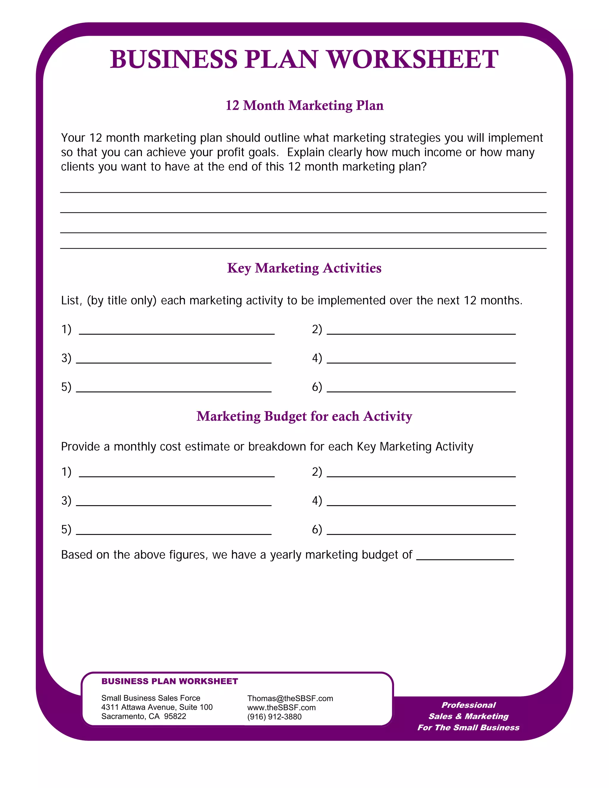 Business planning worksheet | PDF