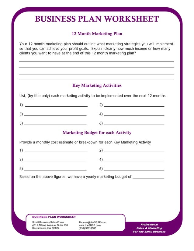 Business planning worksheet | PDF