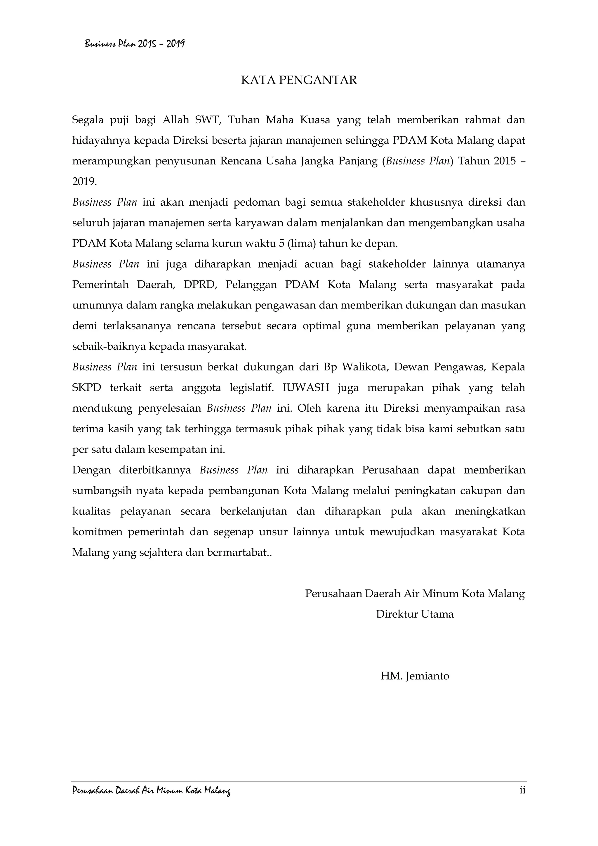 Business plan pdam_kota_malang_2015 | PDF