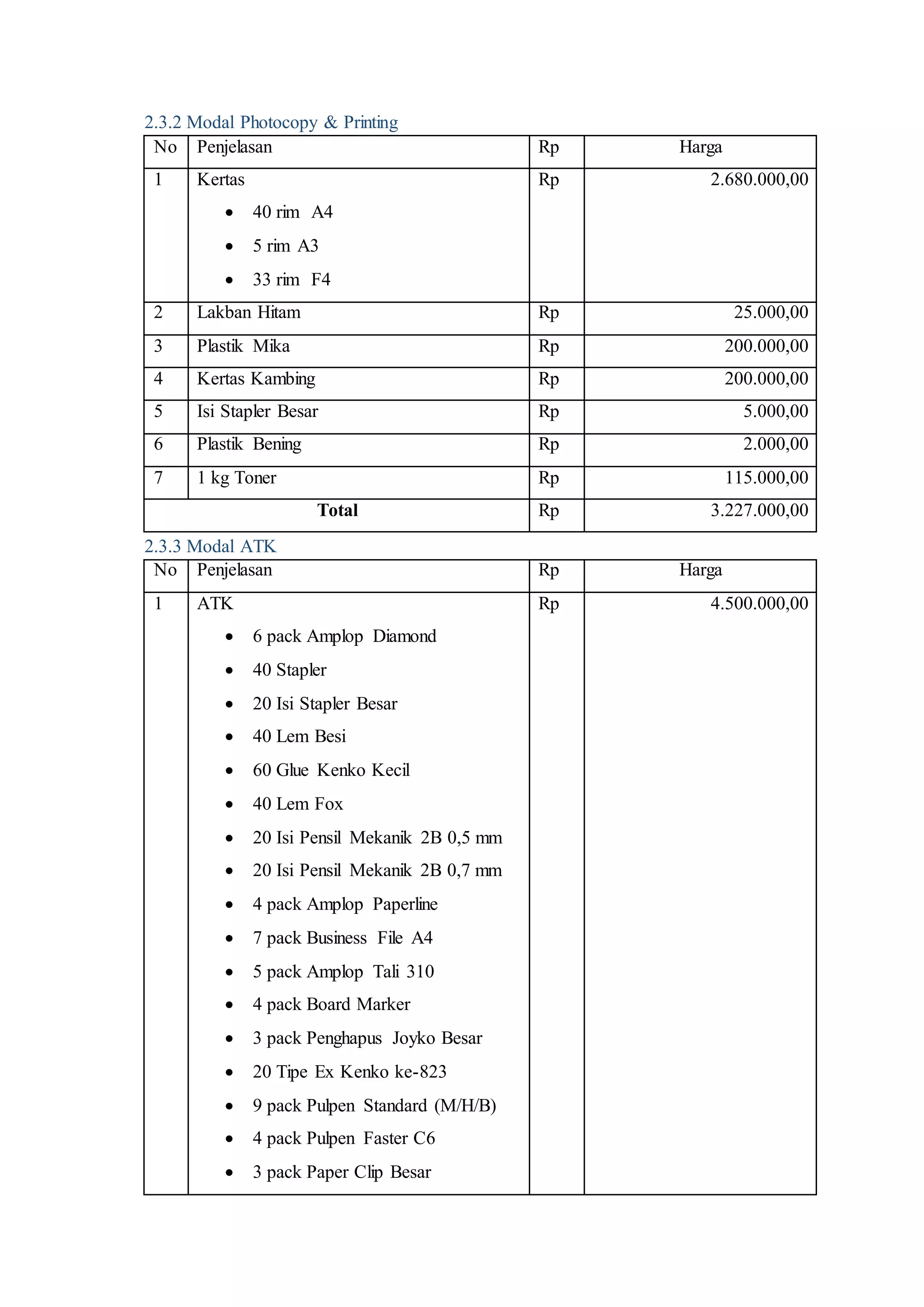 Business plan photocopy atk | DOCX