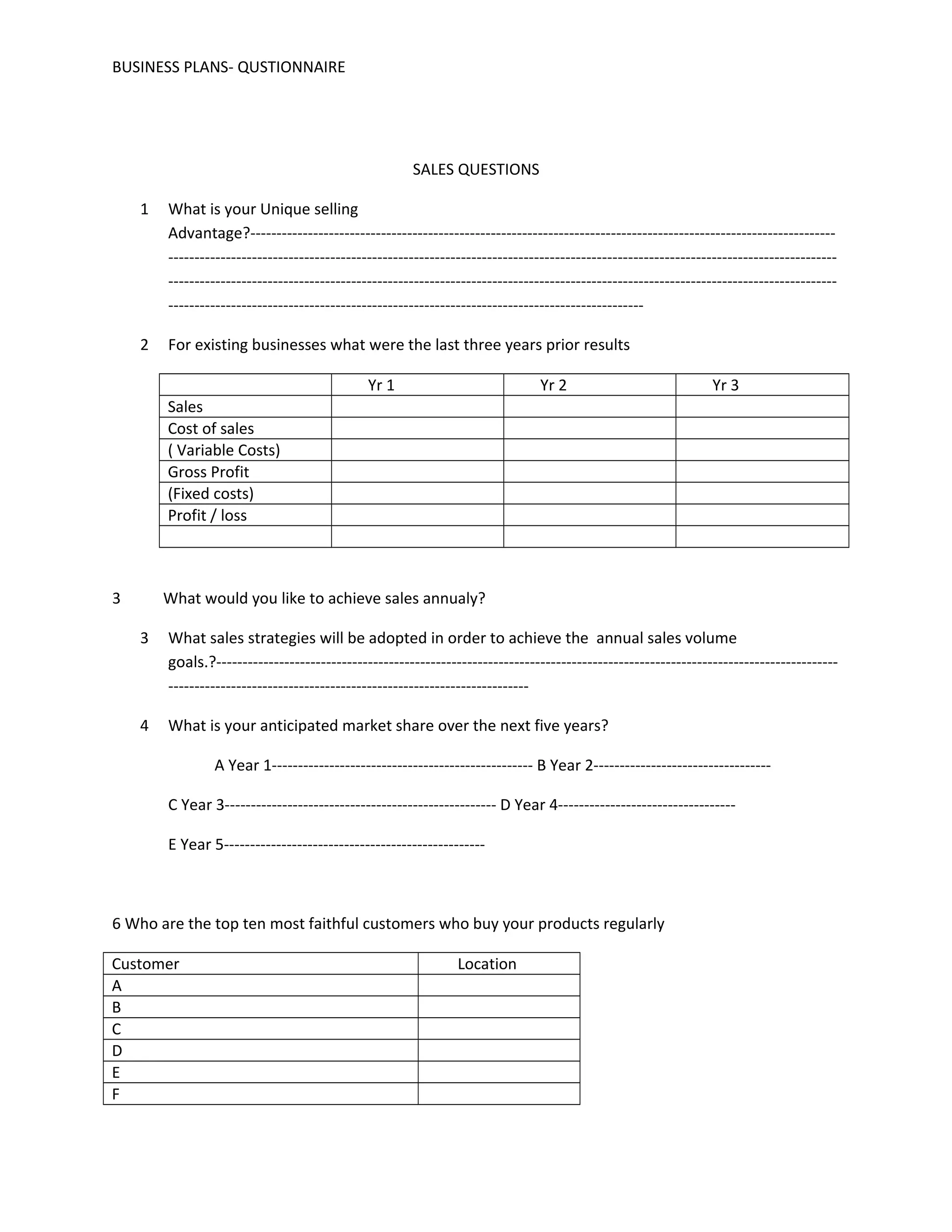 Business plan questionnaire | DOC