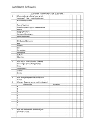 Business plan questionnaire | DOC