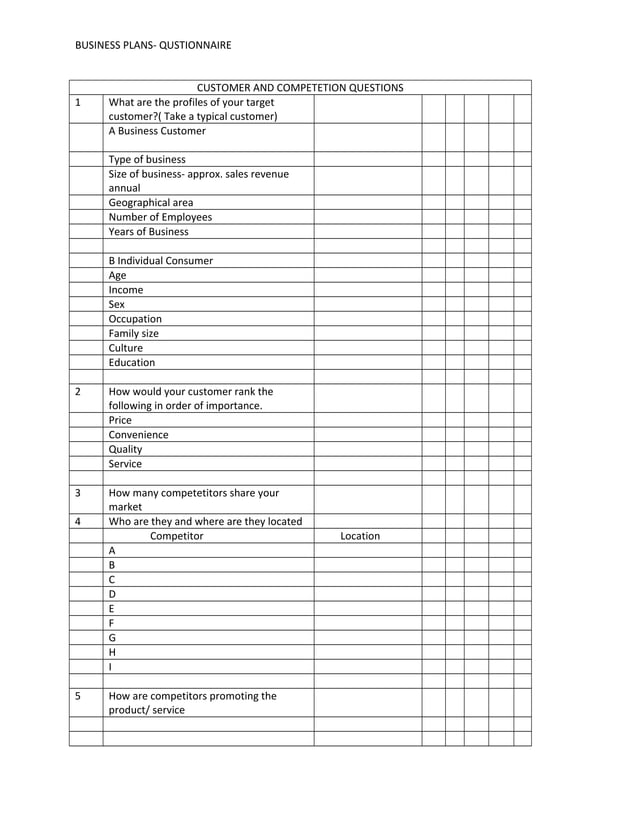 Business plan questionnaire | DOC