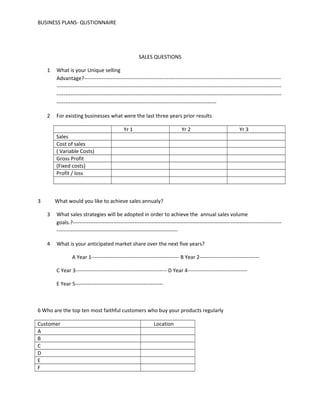 Business plan questionnaire | DOC