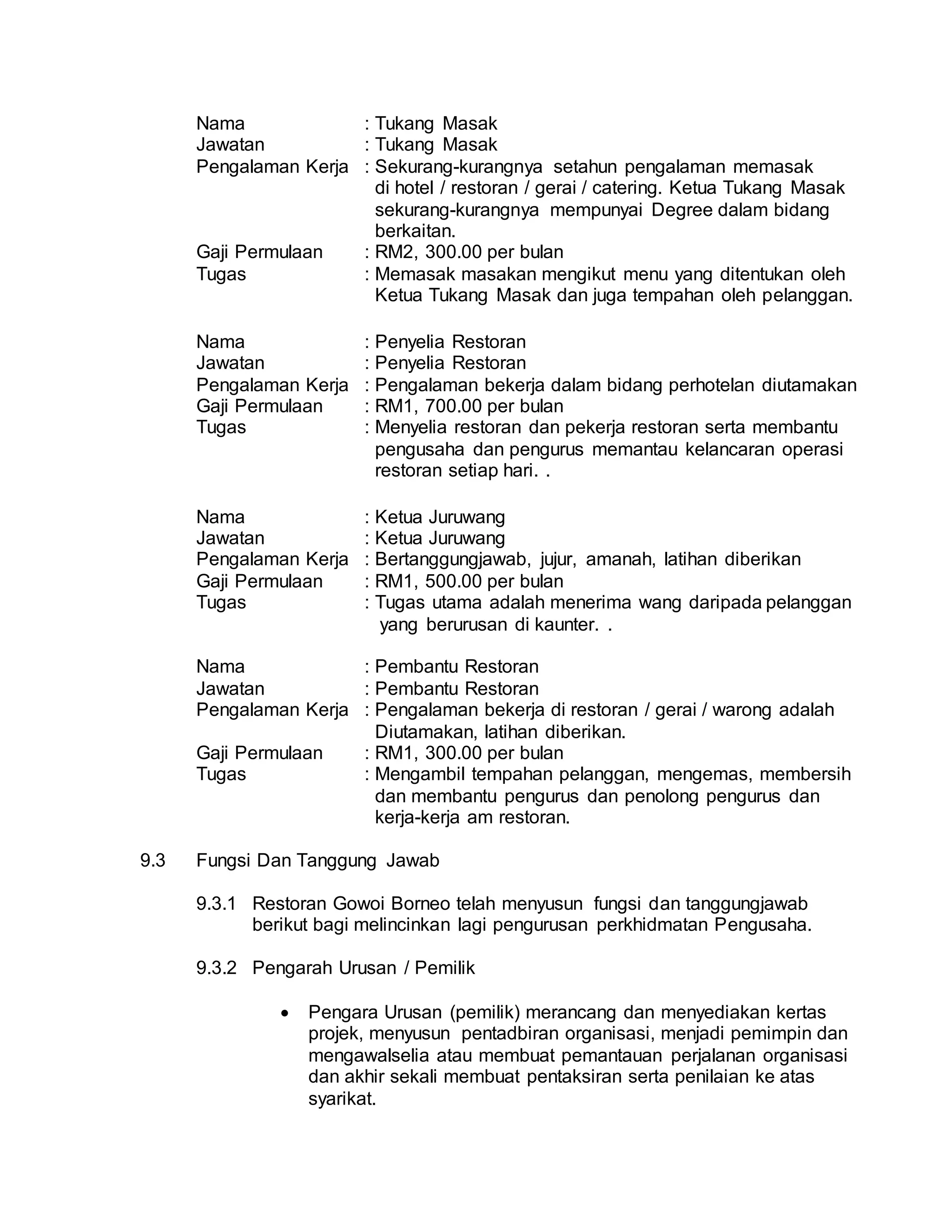 Rancangan Perniagaan Restoran | DOCX
