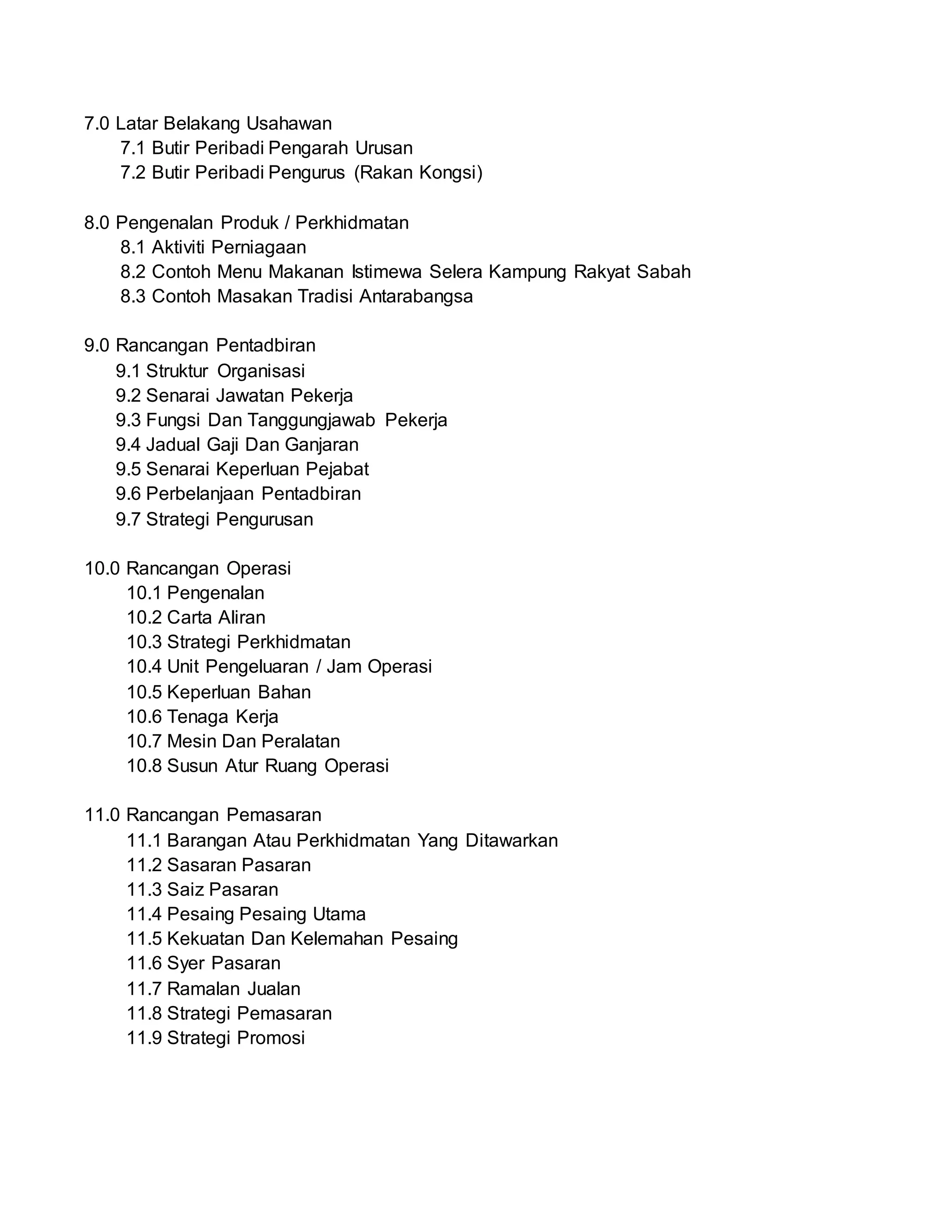 Rancangan Perniagaan Restoran | DOCX