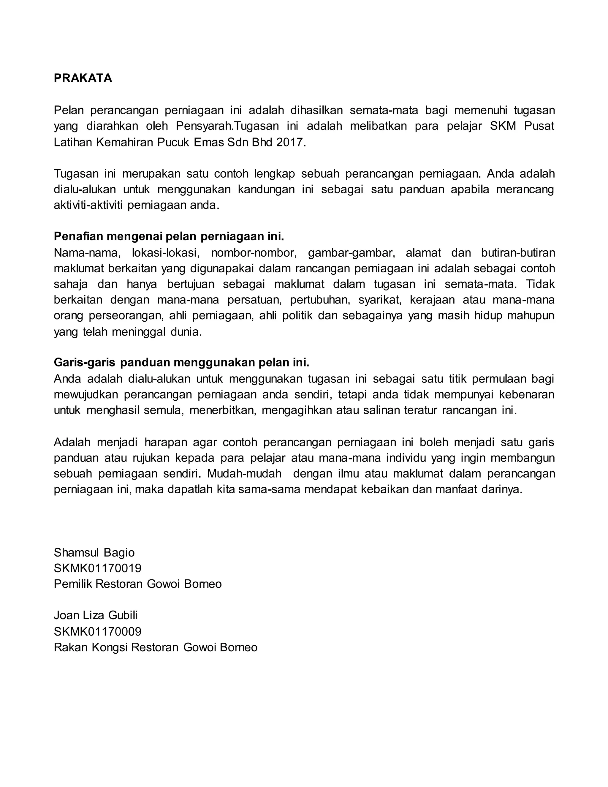 Rancangan Perniagaan Restoran | DOCX