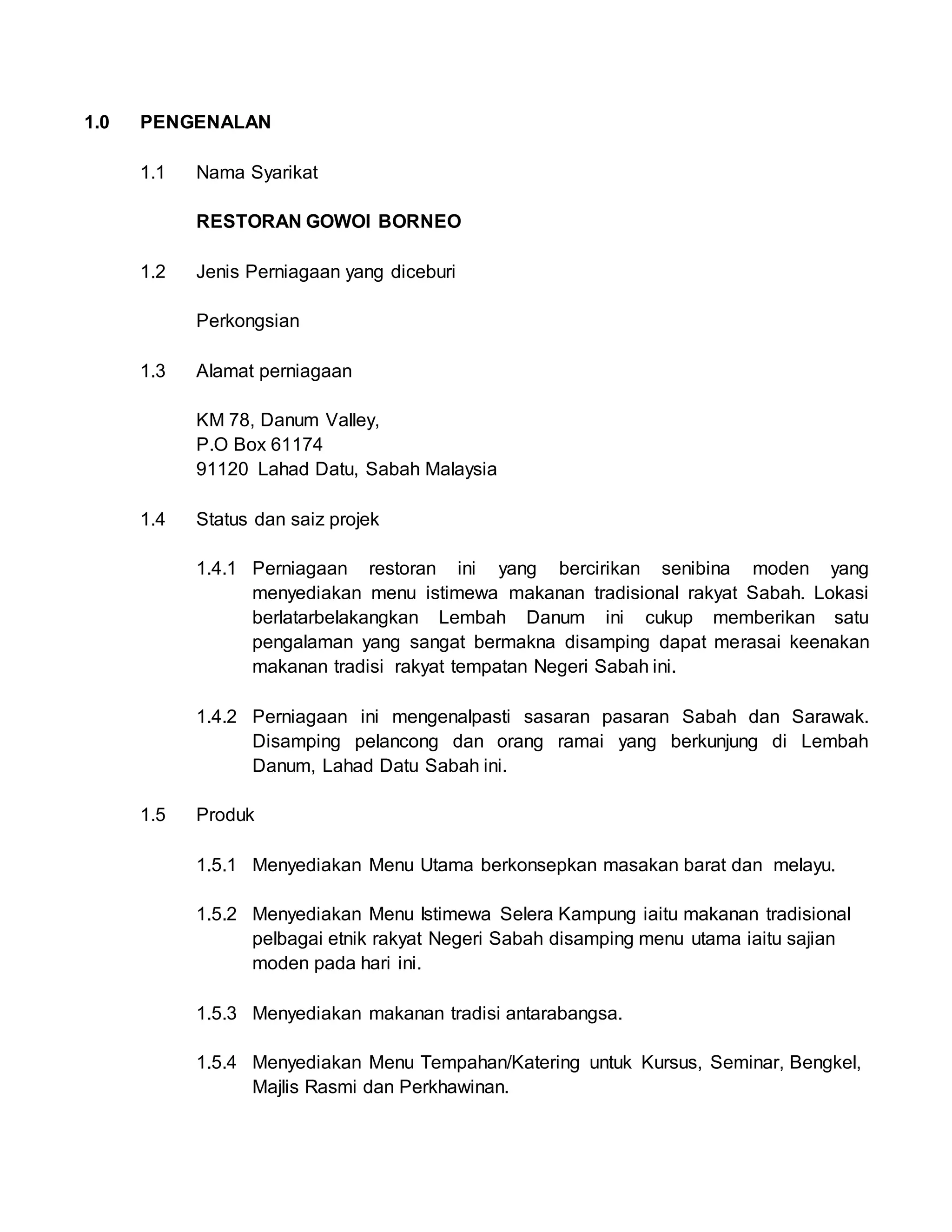 Rancangan Perniagaan Restoran | DOCX