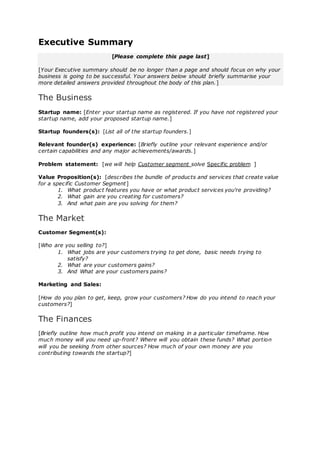 Business Plan Template for startups | PDF