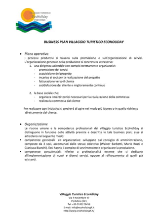 Business plan Villaggio Turistico ecoholiday Wainer Barbetti IV ITT | PDF