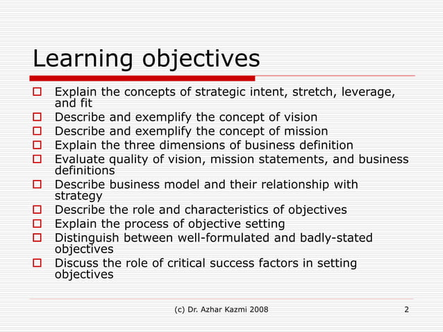 Business policy 2 hierarchy of strategic intent | PPT