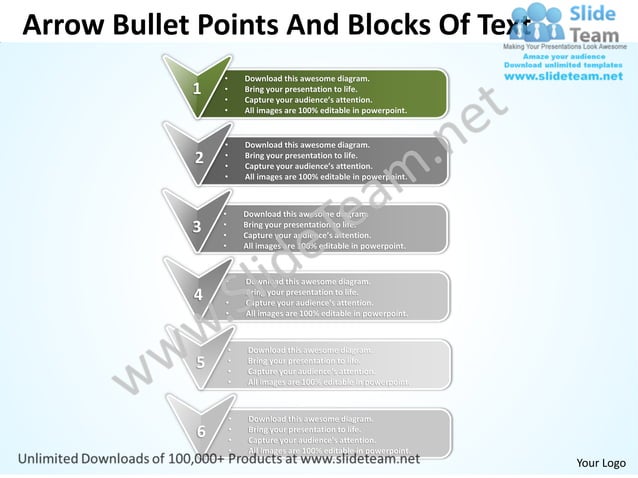Business power point templates arrow bullet points and blocks of text ...