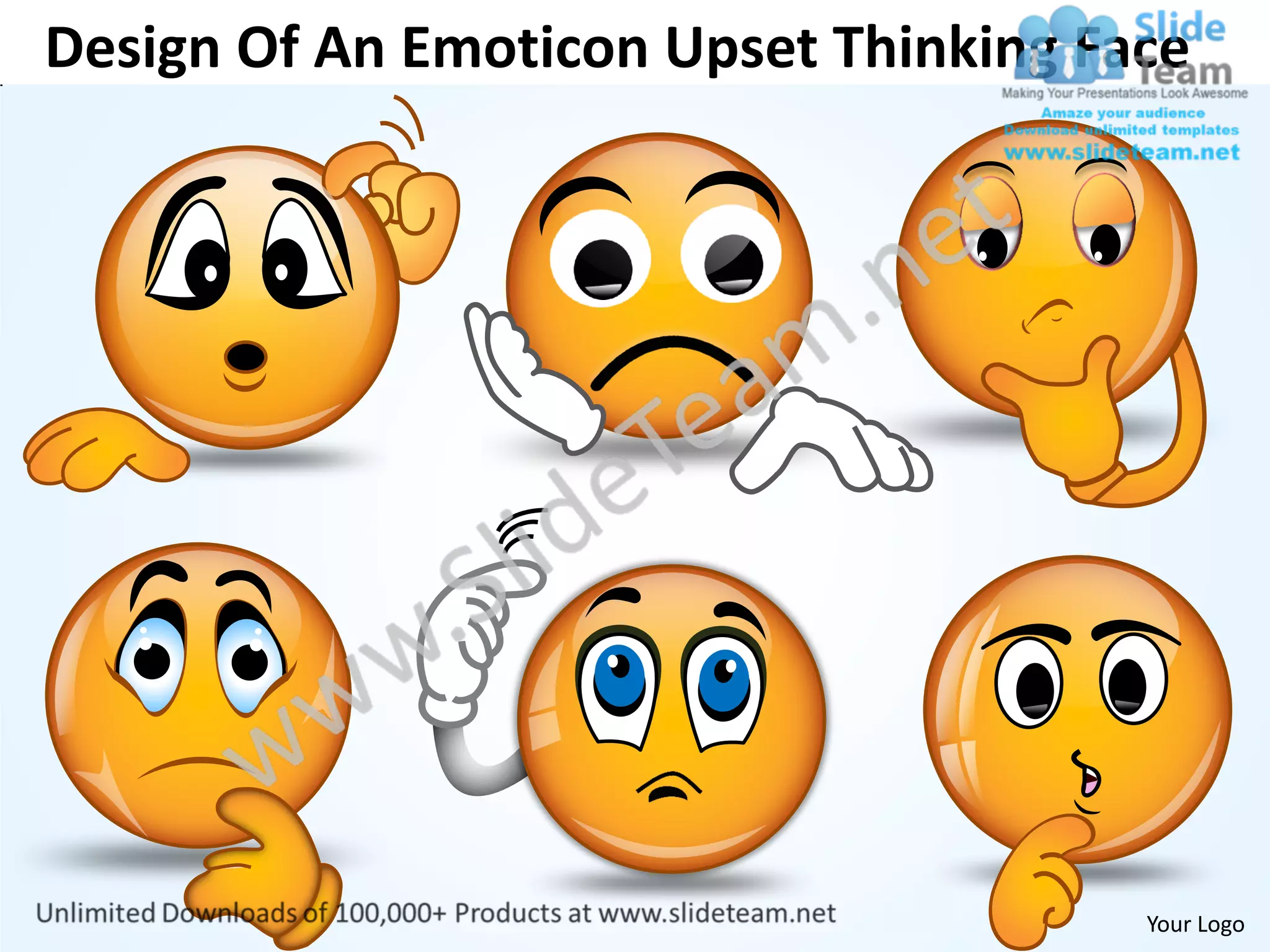 Business power point templates design of an emoticon upset thinking ...
