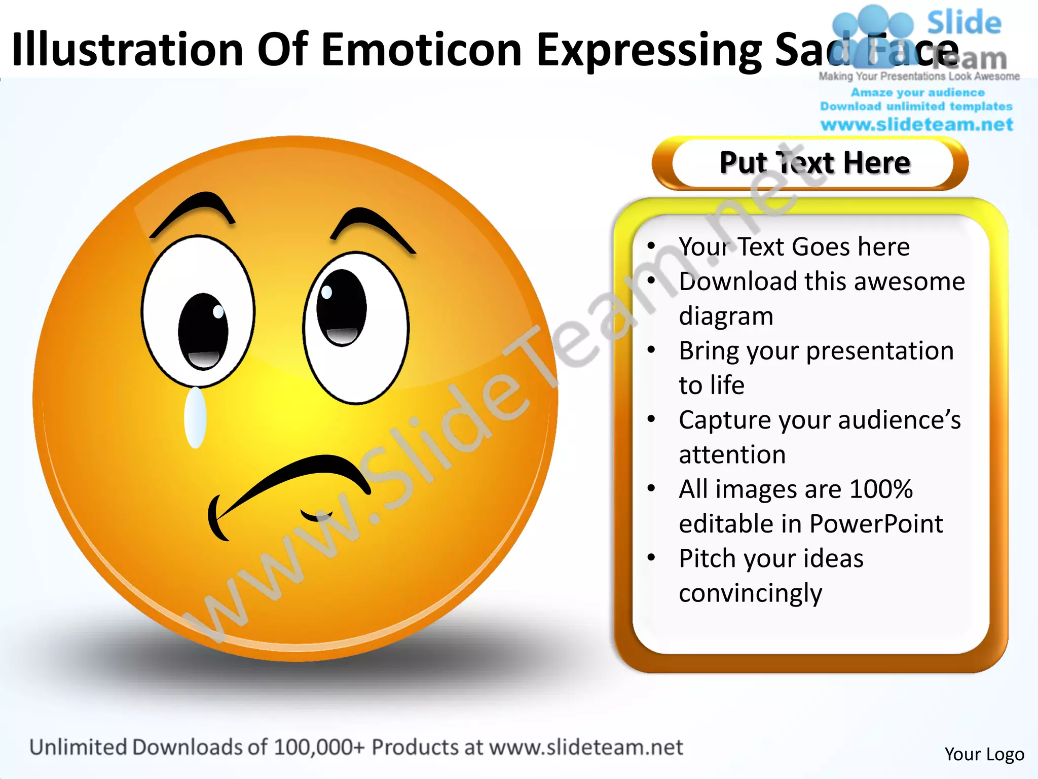 Business power point templates illustration of emoticon expressing sad ...