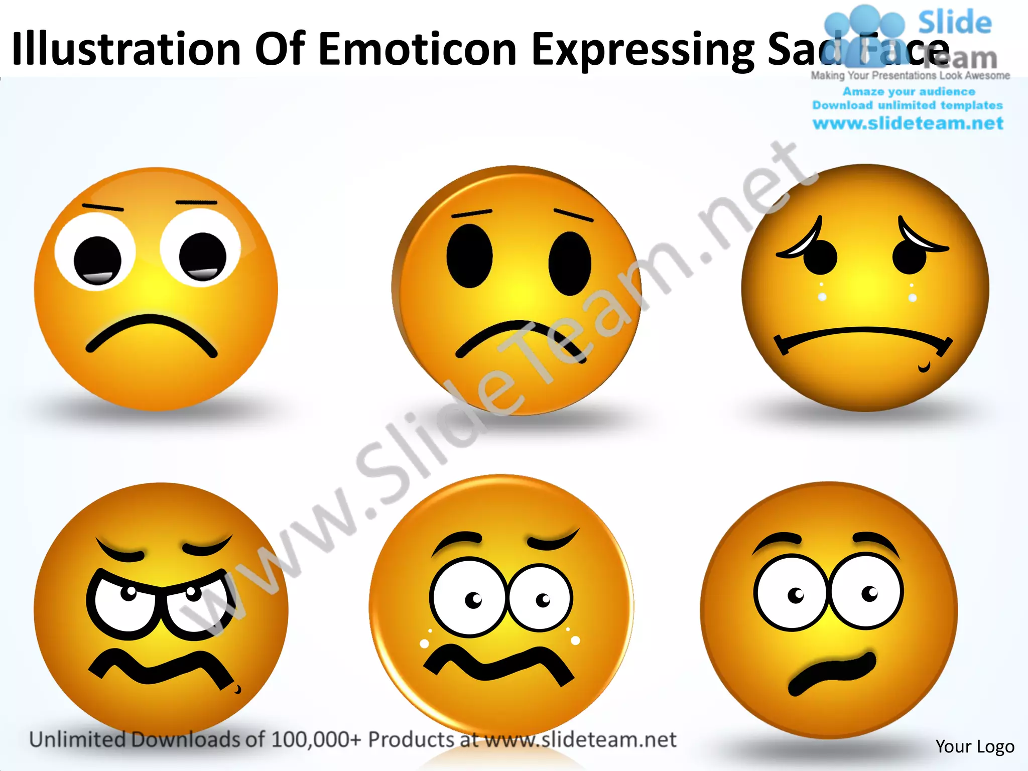 Business power point templates illustration of emoticon expressing sad ...