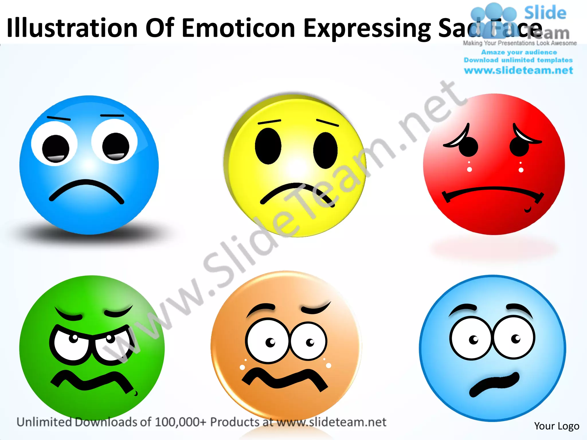 Business power point templates illustration of emoticon expressing sad ...